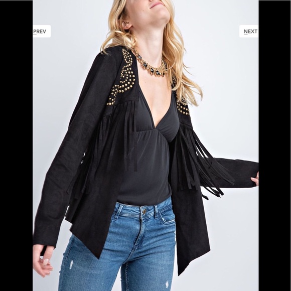 Vocal | Jackets & Coats | Vocal Black Suede Fringe Jacket W Studs ...